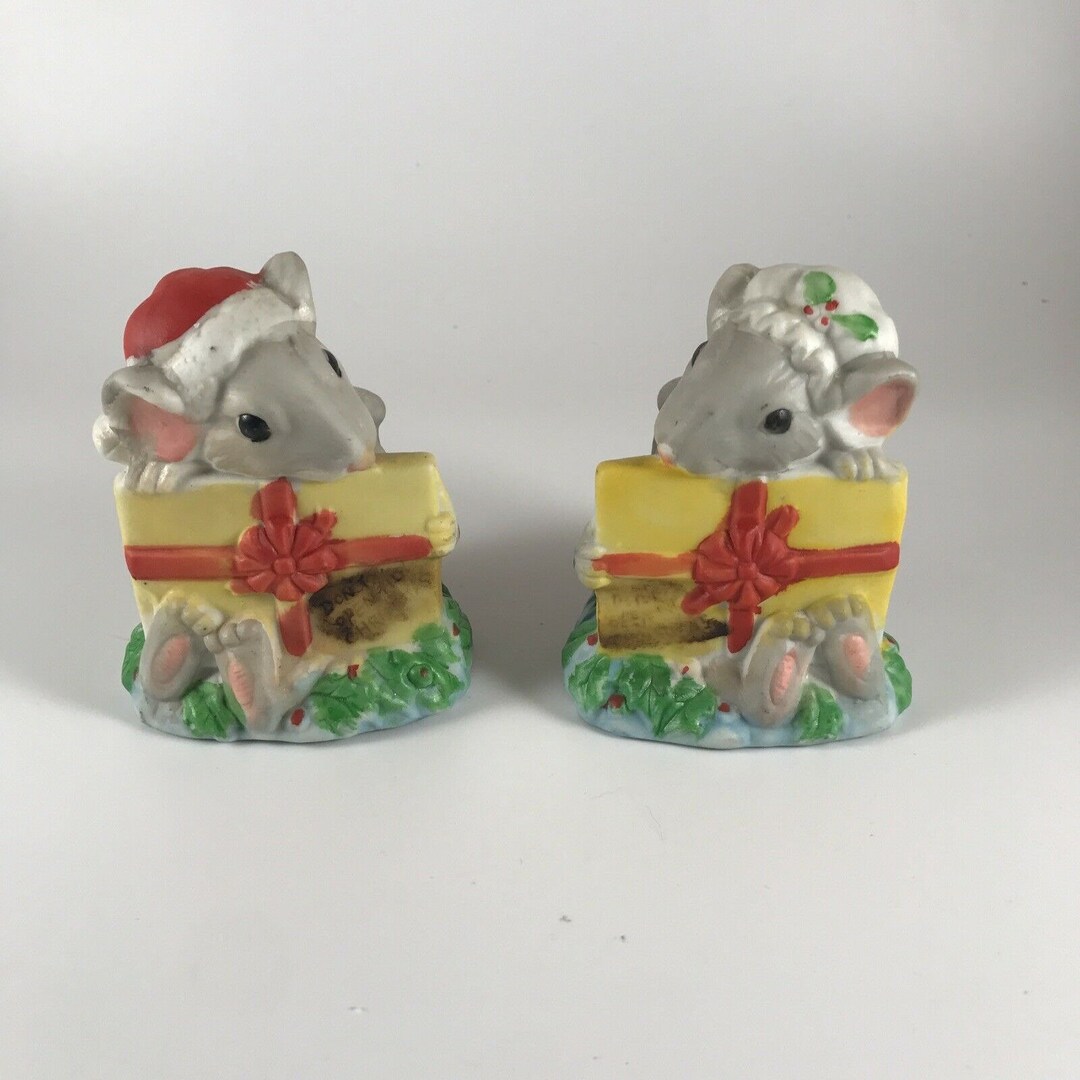 Vintage Christmas Mouse Candle Holders Holiday Mice Figurines Set of 2 ...