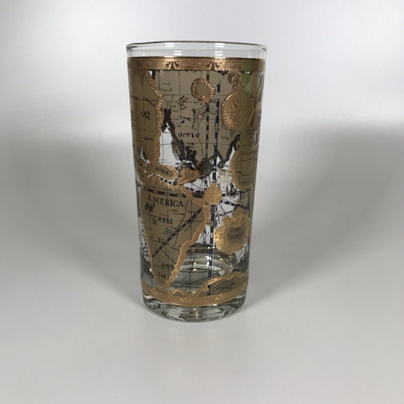 Vintage Cera High Ball World Map Glass Tumbler Gold - Etsy
