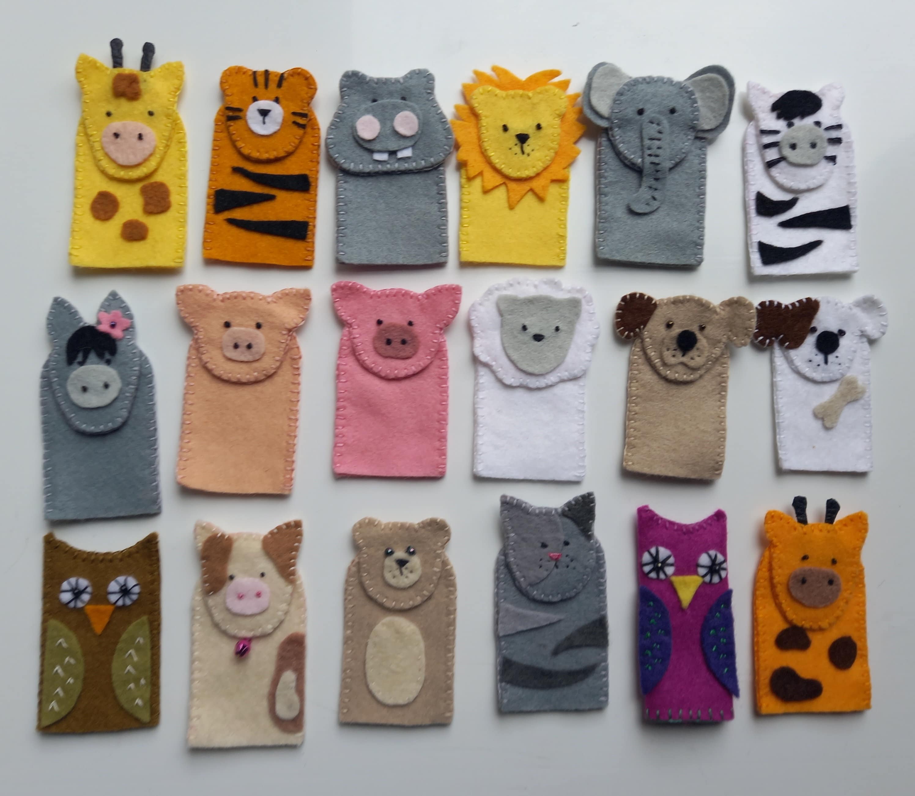 Handmade Felt Animal Finger Puppets. Set of 5. Ideal Kids Party Bag ...