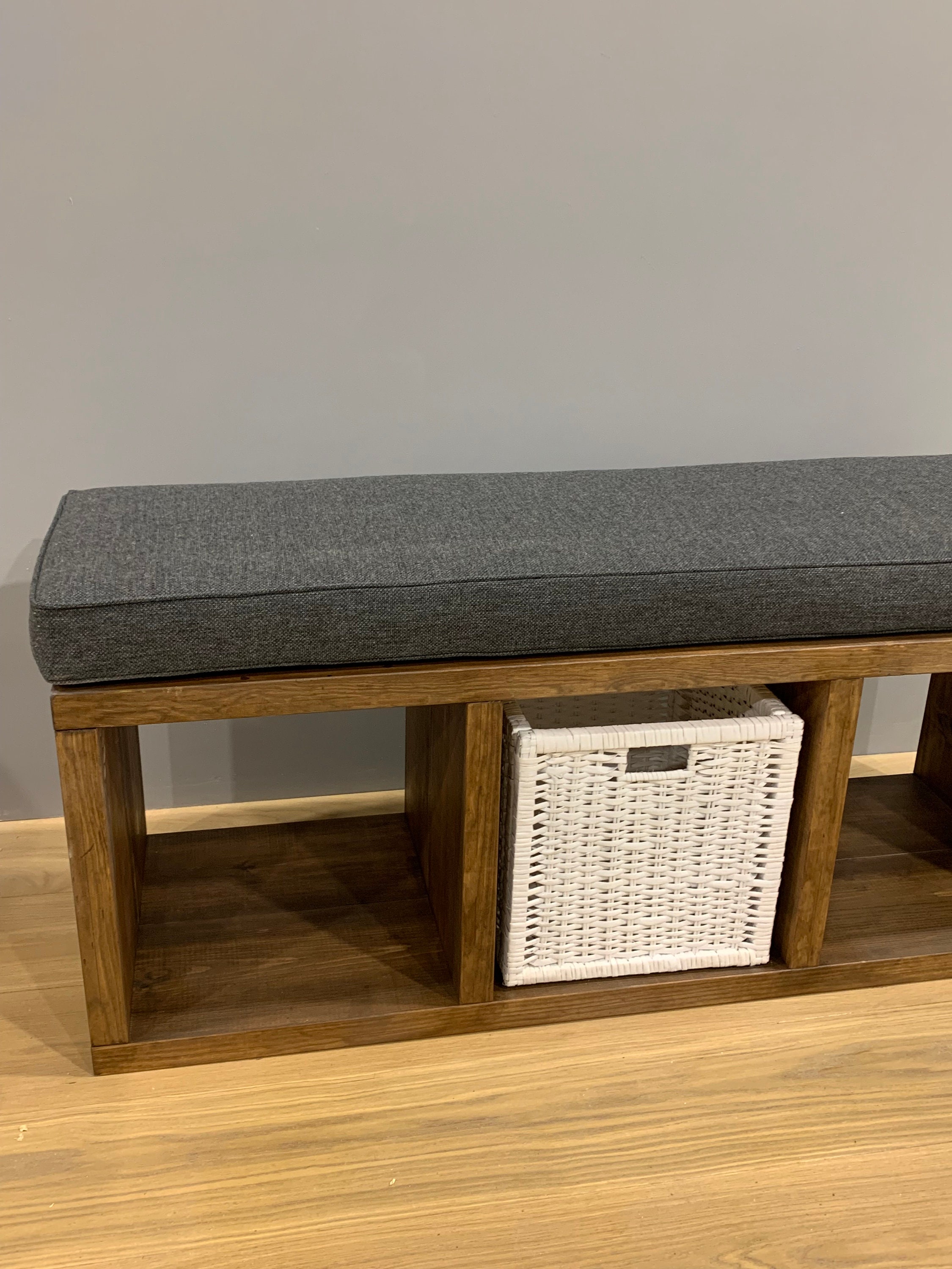 Rustic Wooden Storage Bench With Seat Cushion | Etsy