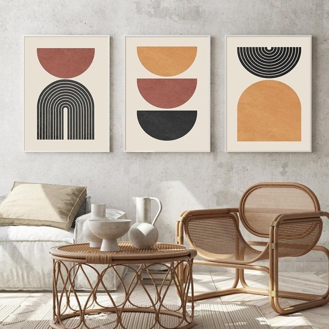 Abstract Geometric Arch Mid Century Modern Wall Art Set of 3 Prints ...