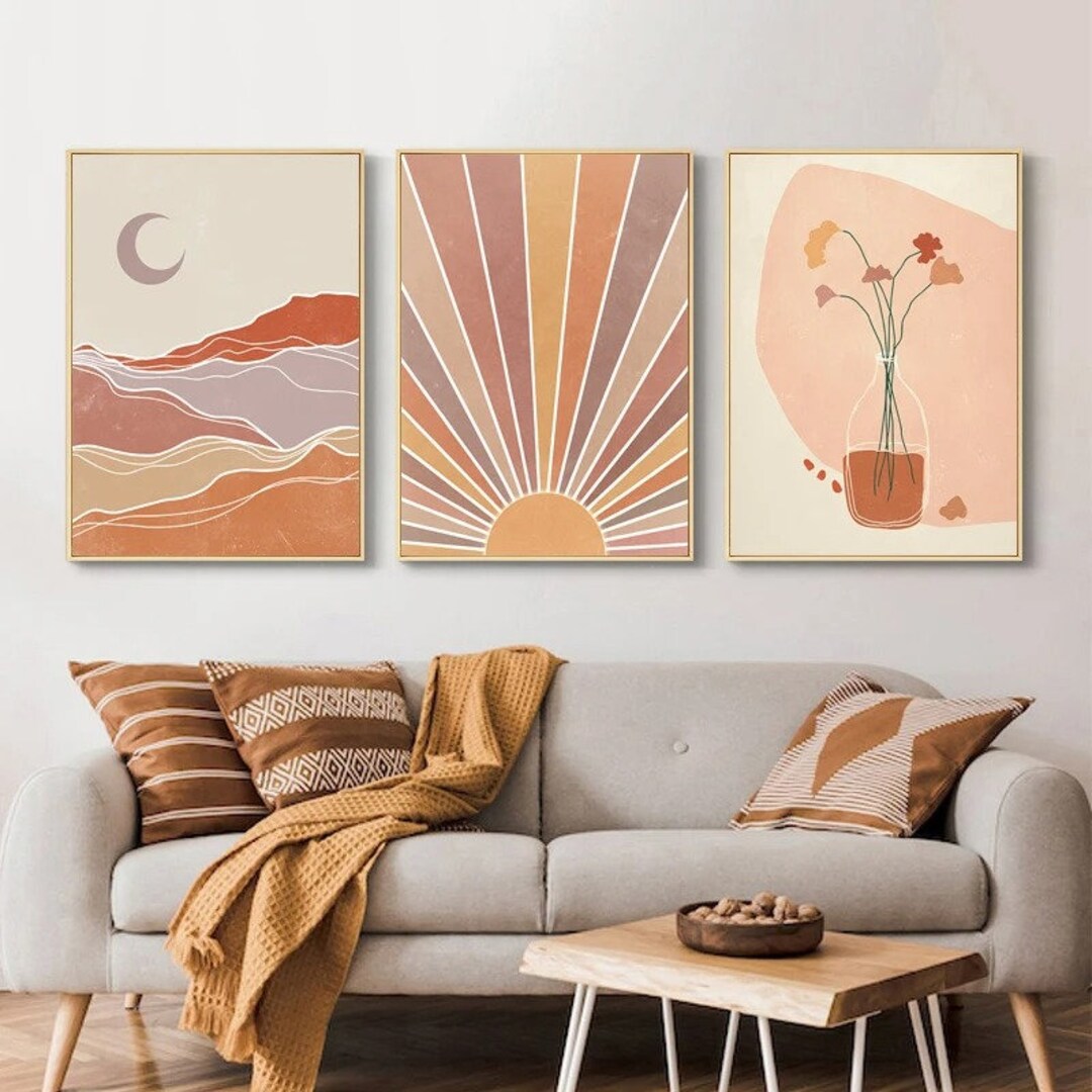 Abstract Landscape Sun and Moon Scene Boho Prints Wall Art Pictures ...