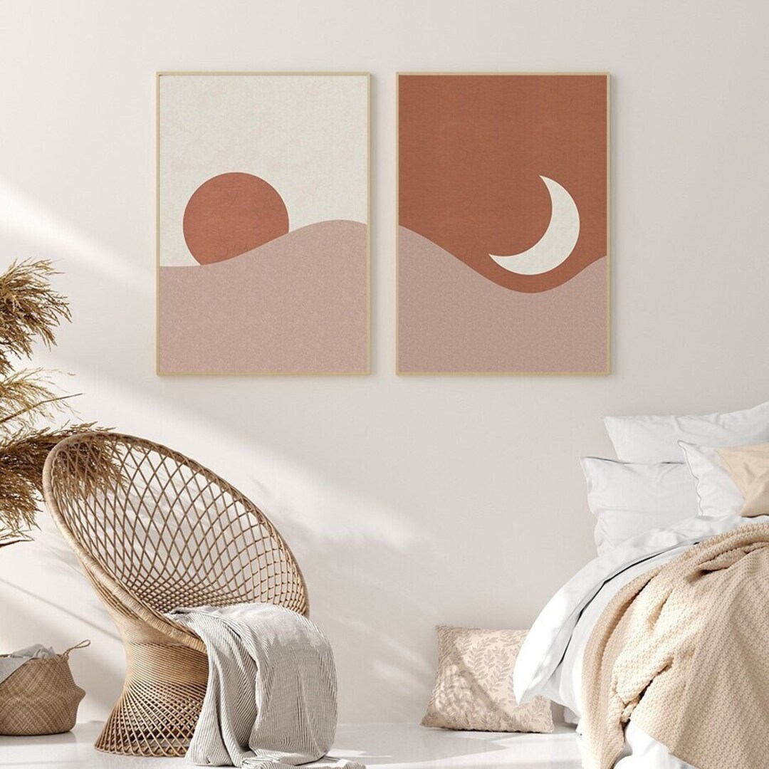 Abstract Landscape Sun and Moon Scene Boho Wall Art Set of 2 Prints ...