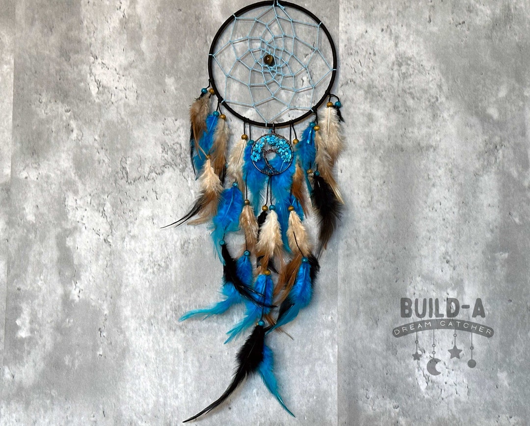 Dream Catcher Blue Tree of Life Handmade Traditional Feather Wall ...