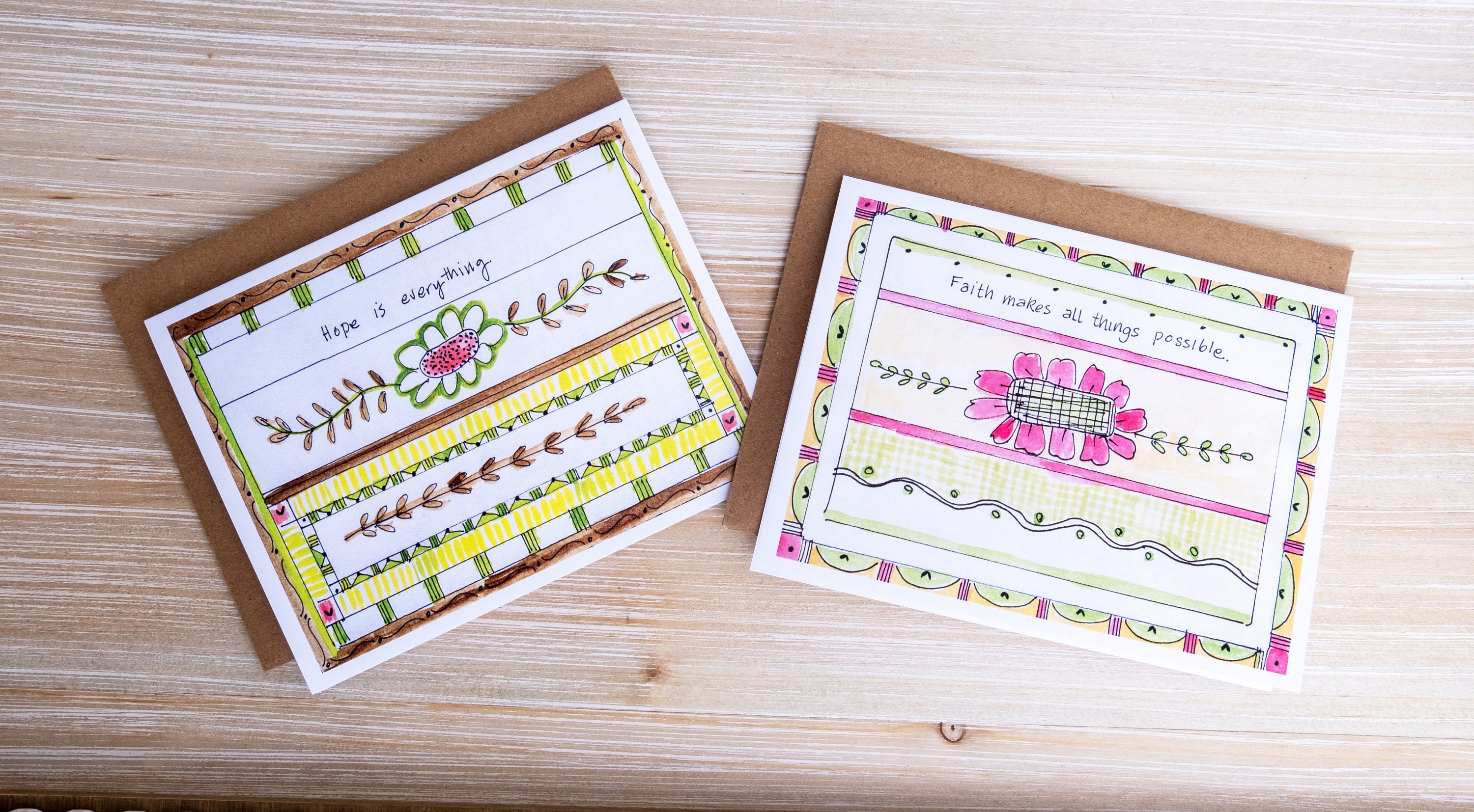 Hope and Faith Blank Greeting Cards Original Art Print Set of 5 Kraft ...