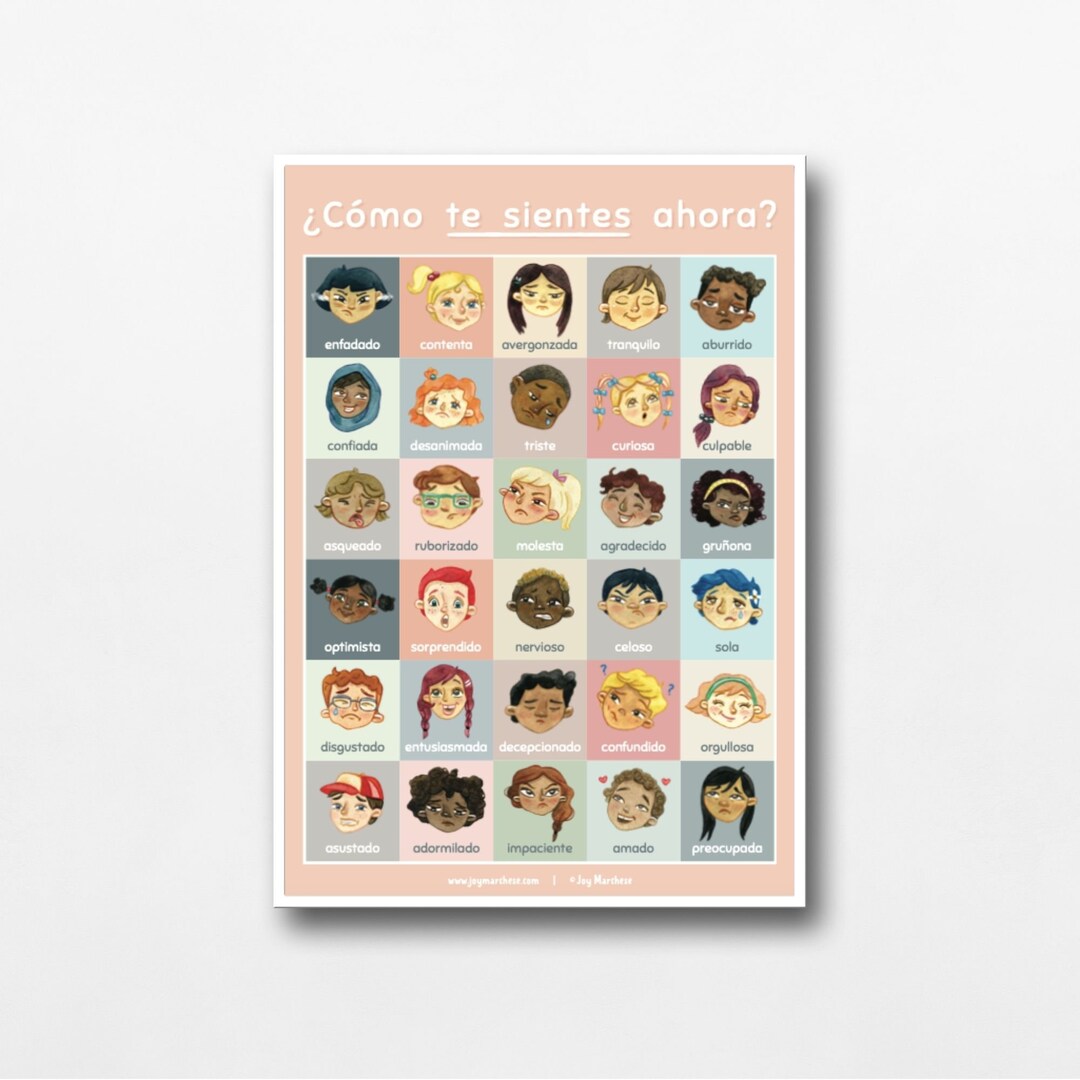 SPANISH Feelings Digital Print Emotions Chart, Montessori, Classroom ...