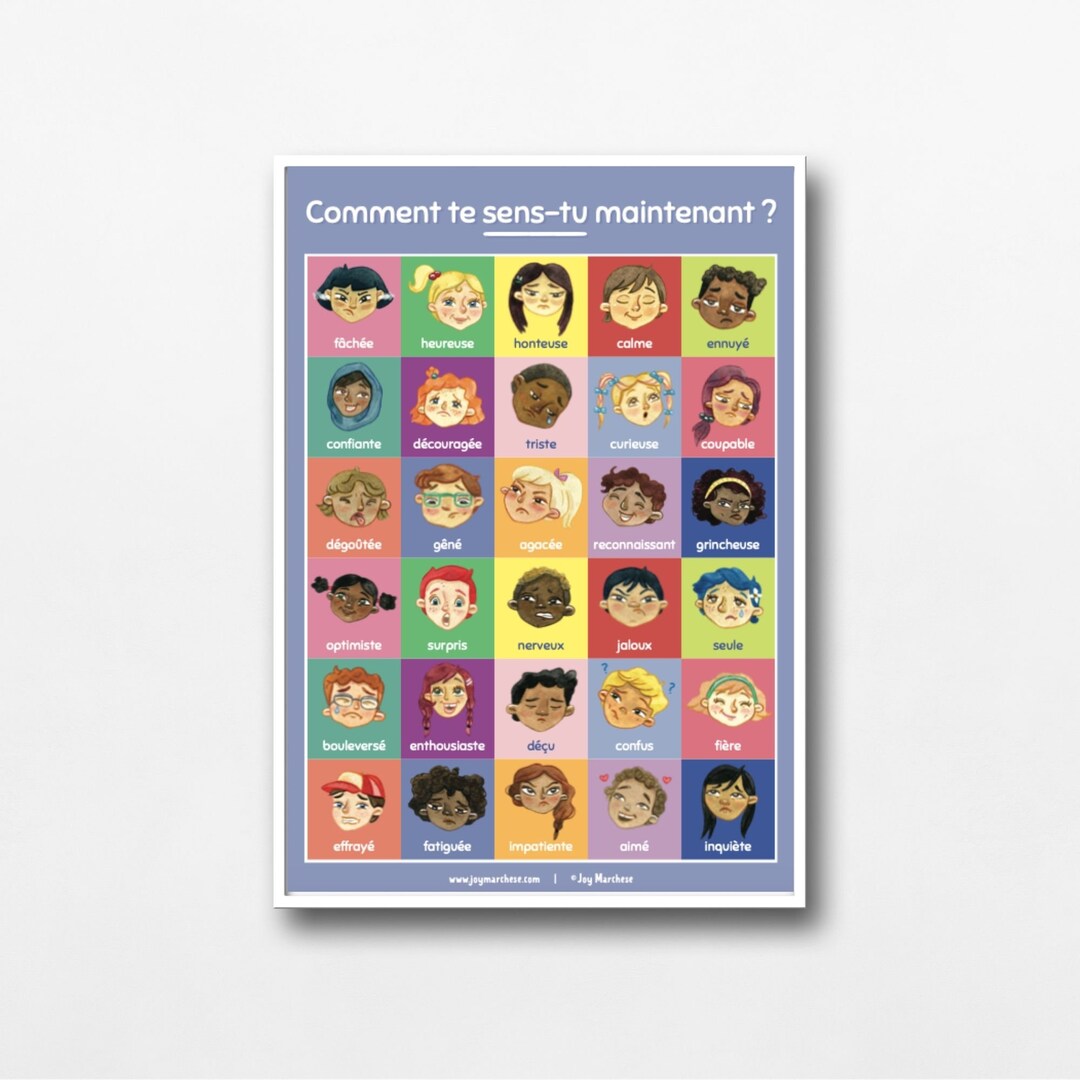 FRENCH Feelings Digital Print Emotions Chart, Montessori, Classroom ...