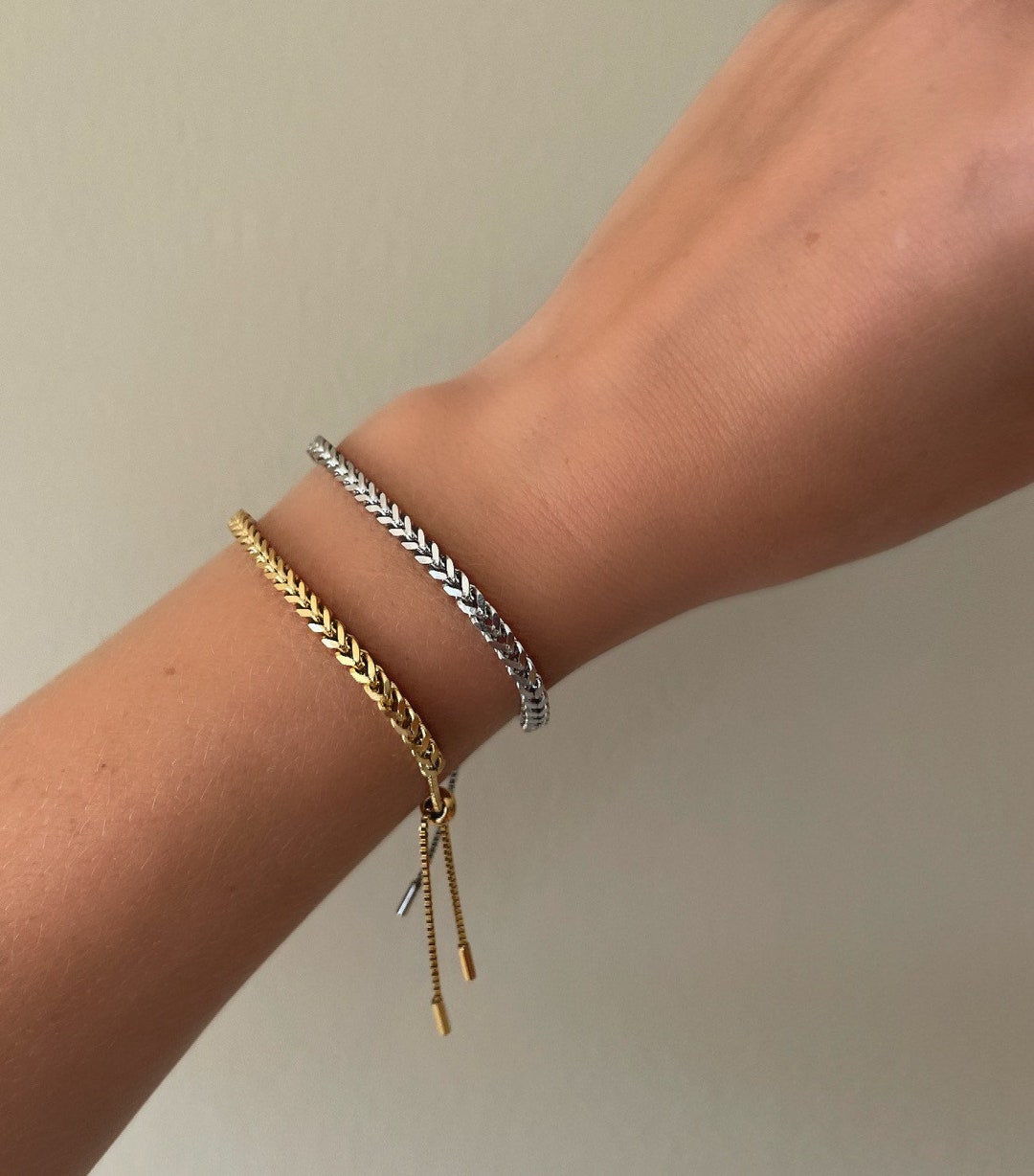 Silver Slider Bracelet, Stainless Steel Bracelet, Box Chain Bracelet ...