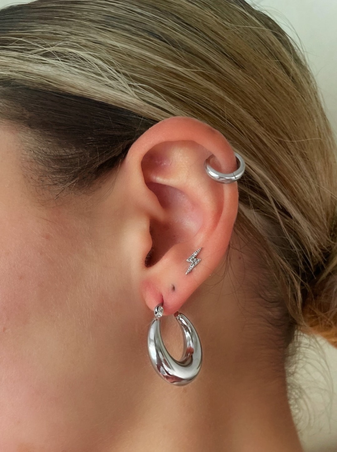 Chunky Silver Creole Hoops: Stainless Steel, Waterproof Earrings - Etsy