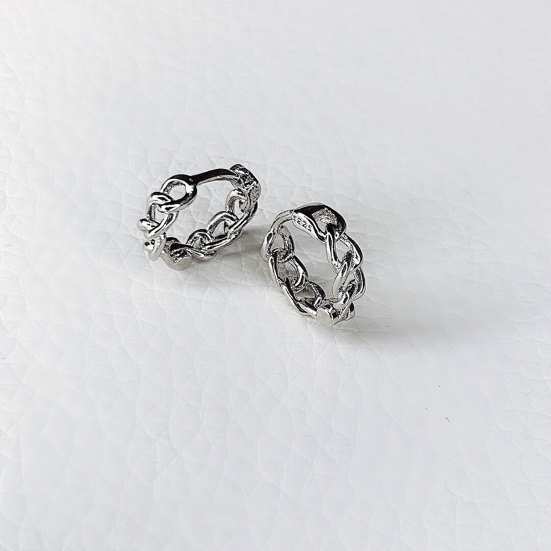 Silver Chain Link Huggie Earrings, Sterling Silver Huggie Hoop Earrings ...
