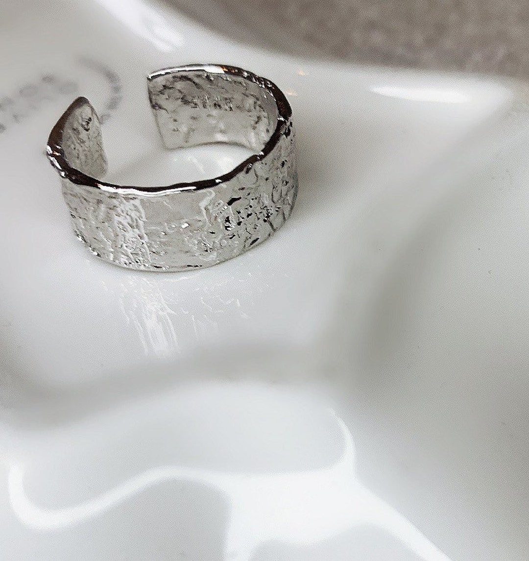 Silver Foil Ring 925 Silver Hammered Ring Chunky Ring Bulky - Etsy UK