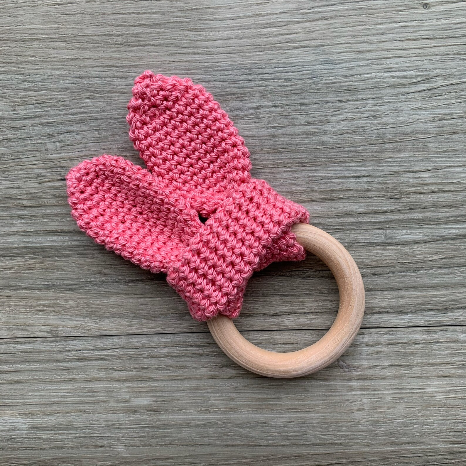 X1 Pc Handmade Baby Teether Natural Wooden Ring Crocheted Bunny Ears - Etsy