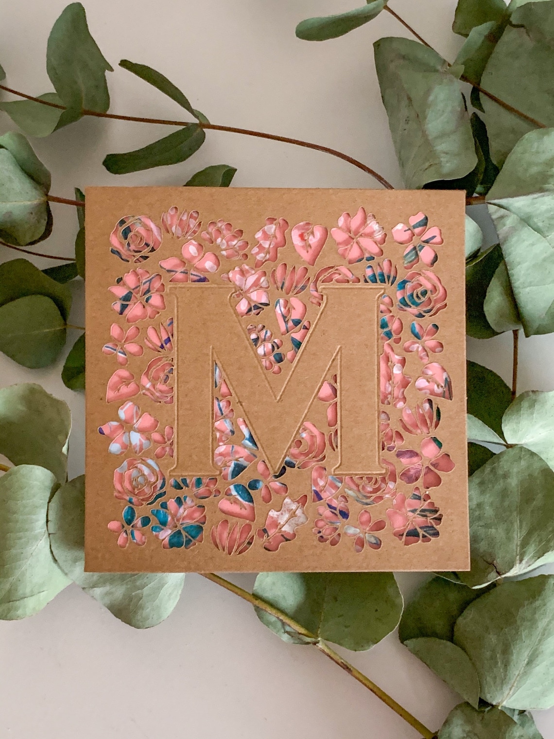 Letter M Card Flower Cut-out Handmade 5x5 | Etsy
