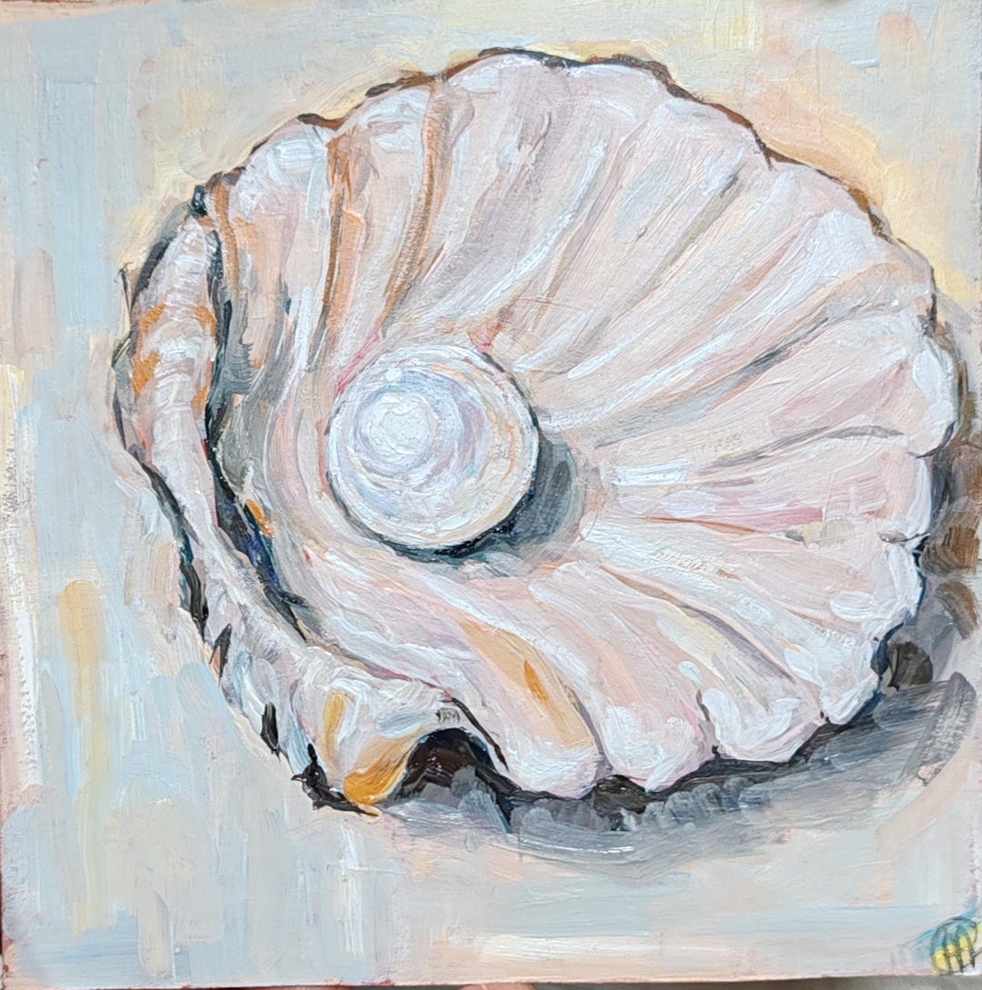 Seashell Pearl Oil Painting Original Semi Abstract Wall Art - Etsy
