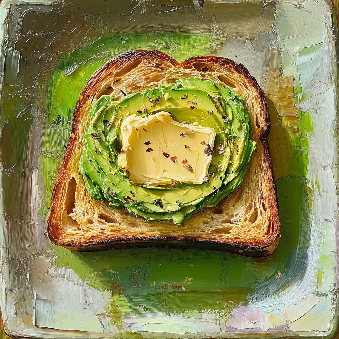 Crispy Toasted Bred Painting Avocado Topping Guacamole Art Food Kitchen ...