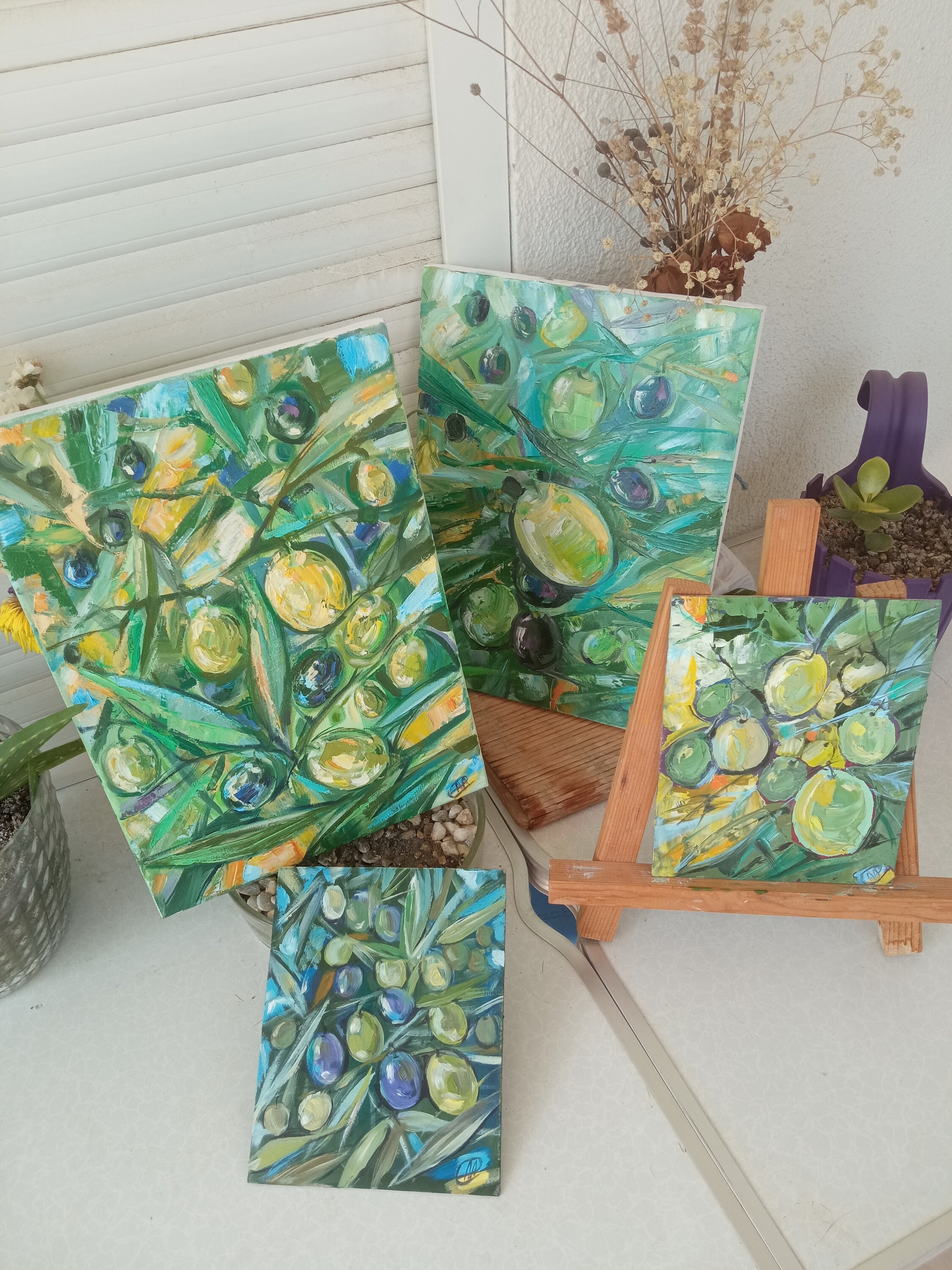Olive Impasto Oil Painting Olivestree Branch Miniature Wall Art Kitchen ...