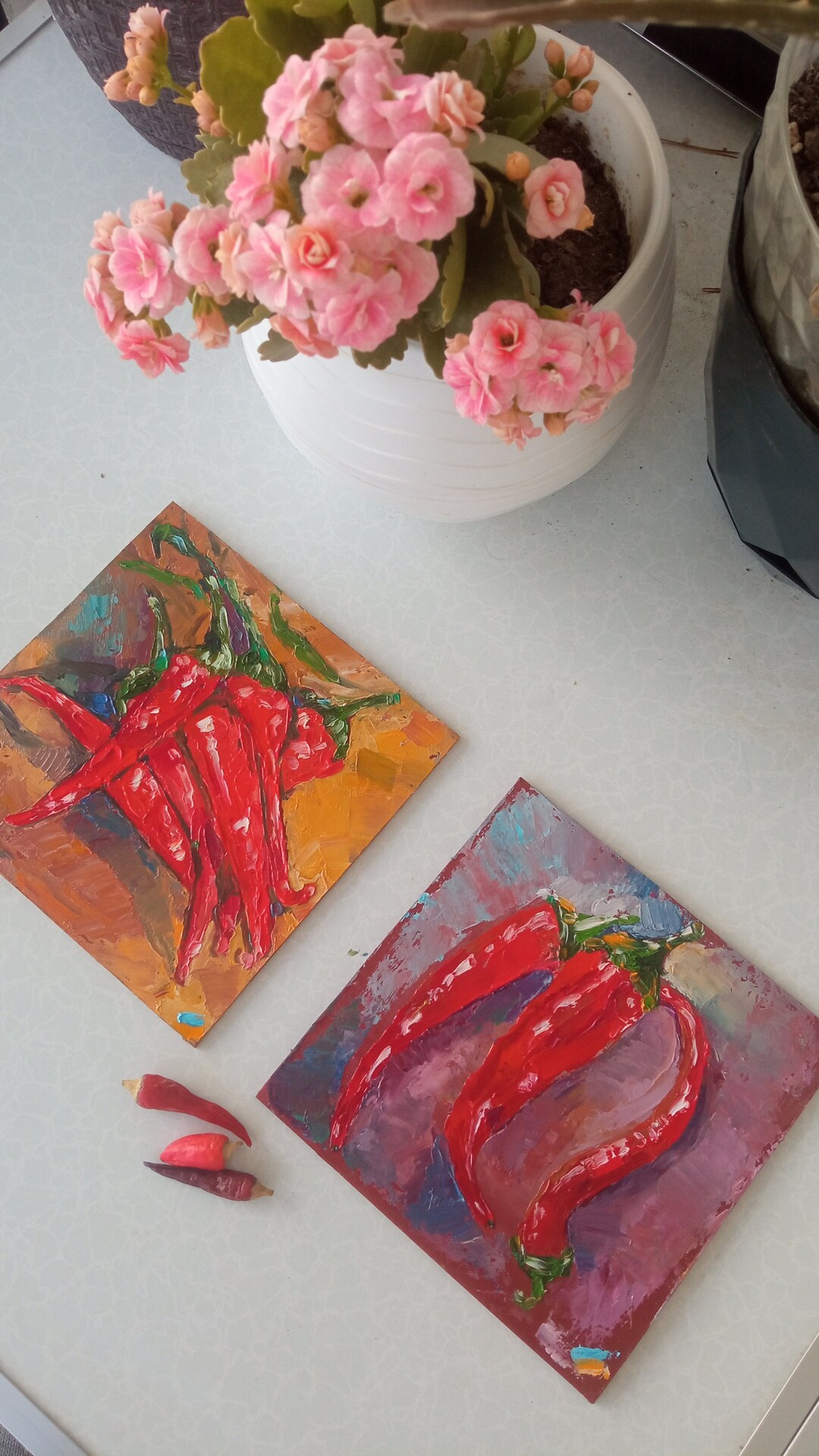 Chili Pepper Oil Painting Set: Original Kitchen Wall Art (6"x6") - Etsy