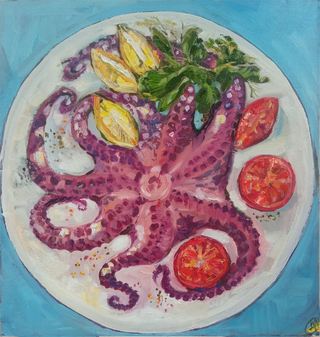 Impasto Octopus Painting Seafood Kitchen Art, Original 8x8 by Ualinart ...