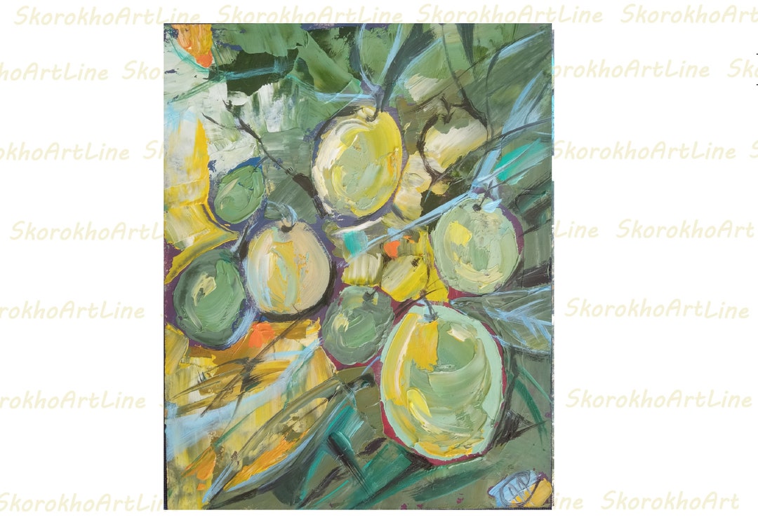 Olive Impasto Oil Painting Olivestree Branch Miniature Wall Art Kitchen ...
