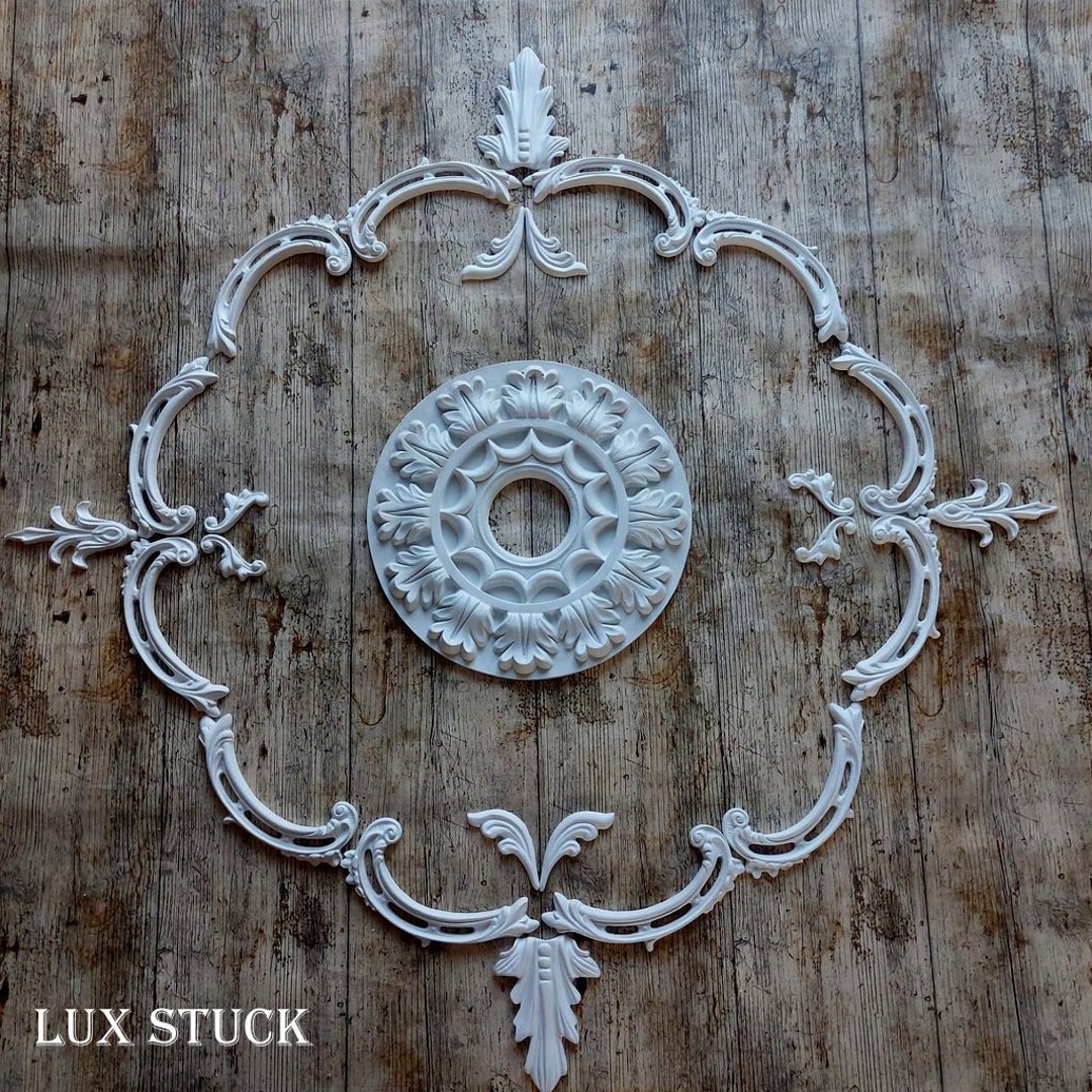 Plaster Ceiling Mirror + Rosette Wall Decoration Stucco Plaster Ceiling ...