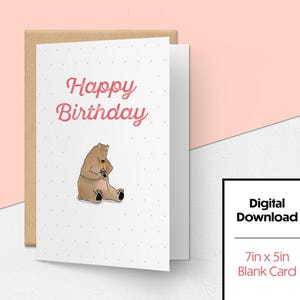 Printable Birthday Card, Cute Bear, Birthday for Friend, Dad, Mom ...