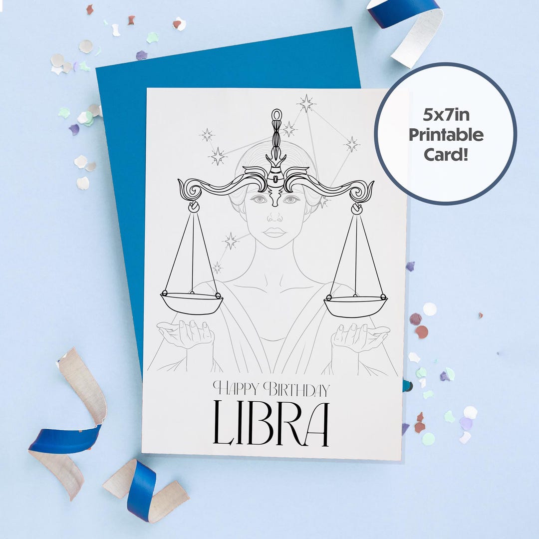 Libra Birthday Card, Zodiac Sign, 5x7 Printable (digital Download) - Etsy