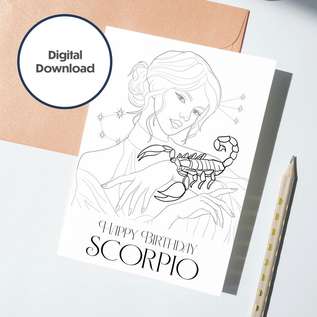 Scorpio Printable Card, Zodiac Sign Birthday Card, Scorpio Birthday for ...