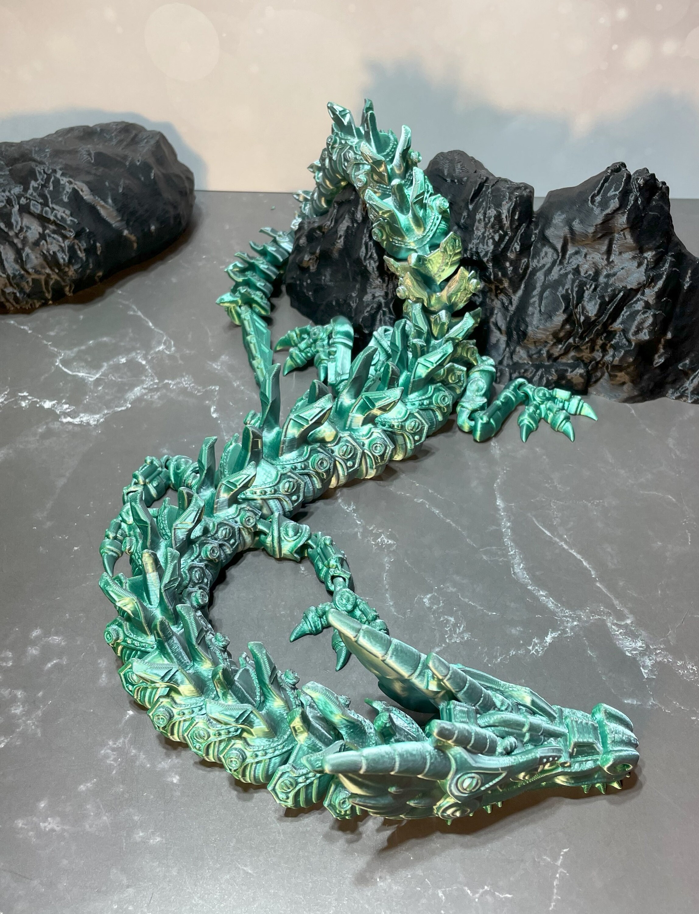 Mech Dragon Green and Chrome 3D Printed Articulated Dragon PLA Printed ...