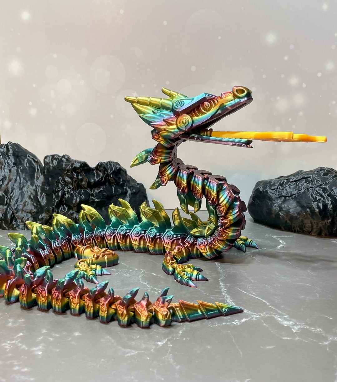 Mech Dragon Rainbow 3D Printed Articulated Dragon PLA Printed Fidget ...
