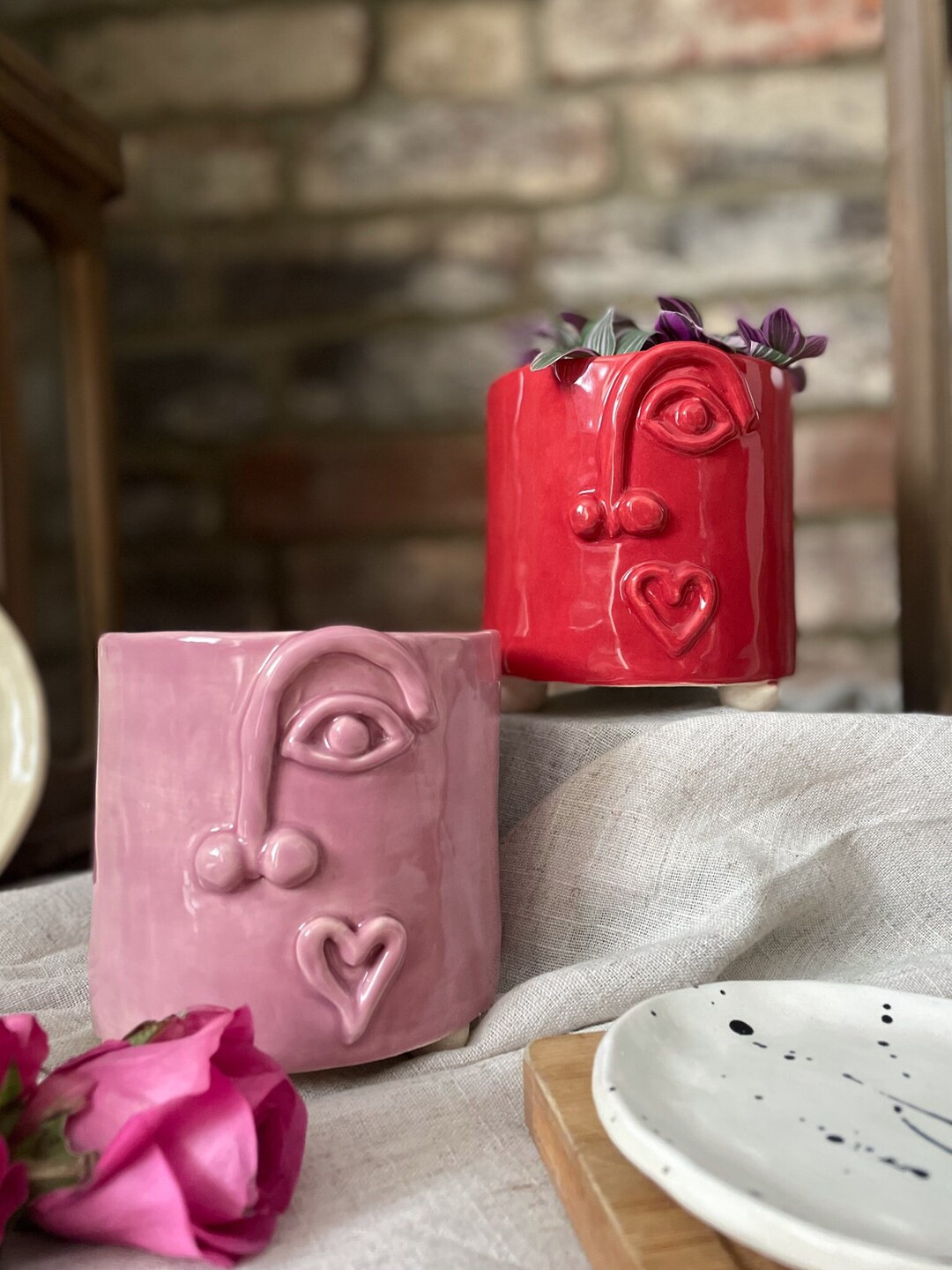 Handmade Ceramic Cheeky Face Plant Pots/ Valentines Plant Pots ...