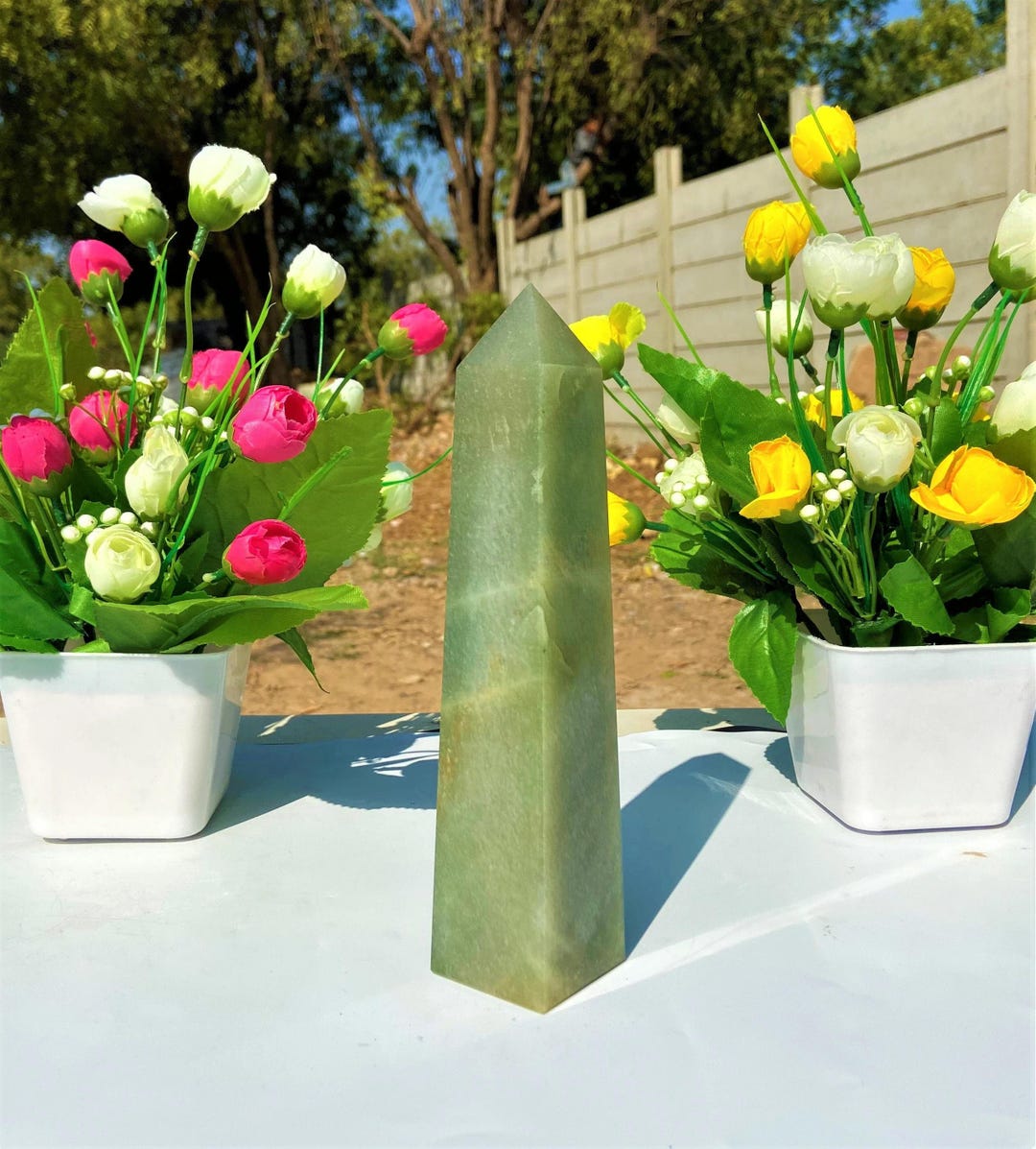 Large Green Aventurine Crystal Tower: Heart Chakra Obelisk (203mm, 660g ...