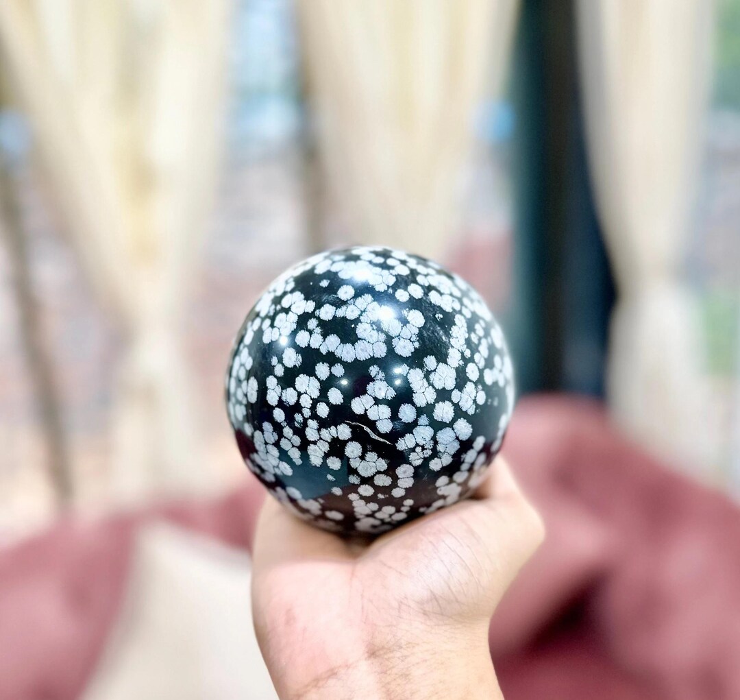 5" Large Natural Snowflake Obsidian Sphere, High Quality Crystal ...
