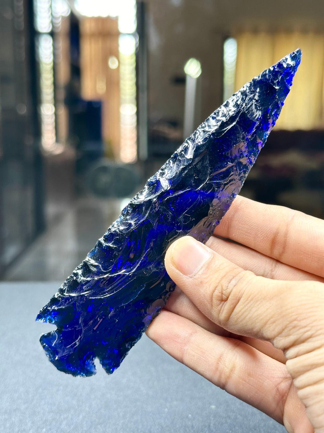 6" Handmade Blue Quartz Glass Arrowhead: Flint Crystal Gift - Etsy