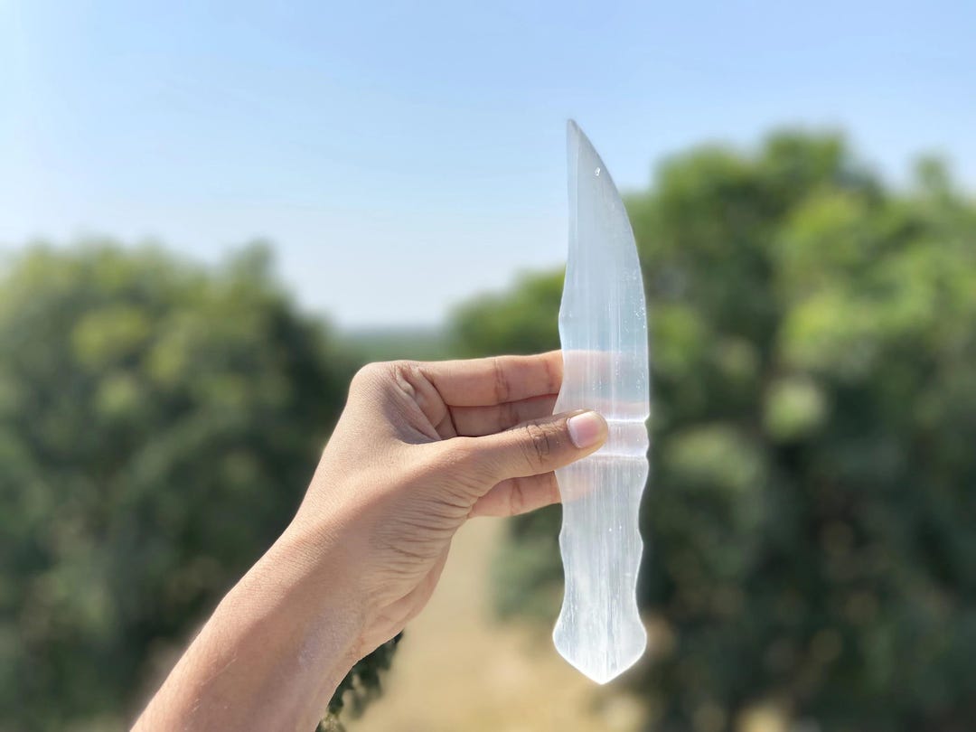 Selenite Crystal Knife Athame Sword Dagger Cord Cutting Knife Large ...