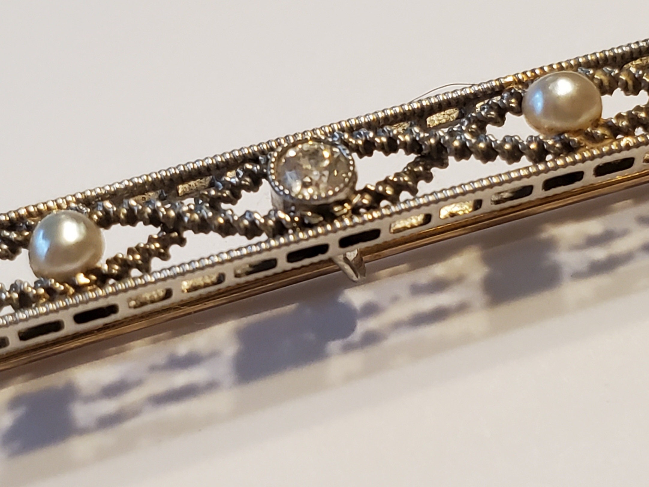 Vintage 1910's 14k Art Deco Krementz Bar Pin With Seed Pearls and ...