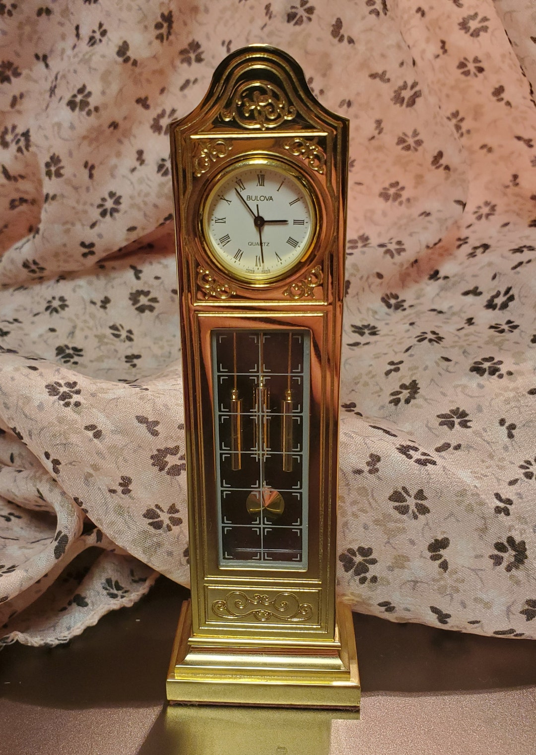 Vintage 1988 Bulova 5 Miniature Grandfather Desk Clock Retired B-0550 ...
