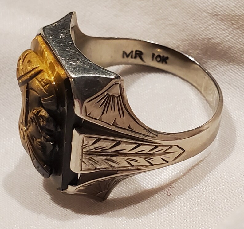 Vintage 1930's 10k Gold Carved Tiger Eye Cameo Art Deco Ring With Box ...