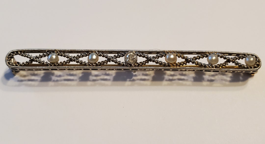 Vintage 1910's 14k Art Deco Krementz Bar Pin With Seed Pearls and ...