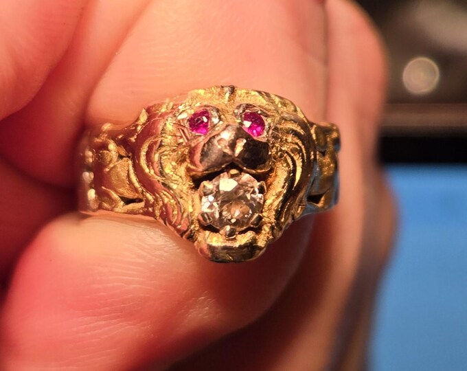 Vintage 1907 Art Nouveau 14K Gold Diamond and Ruby Lion Ring Size 7 - Etsy