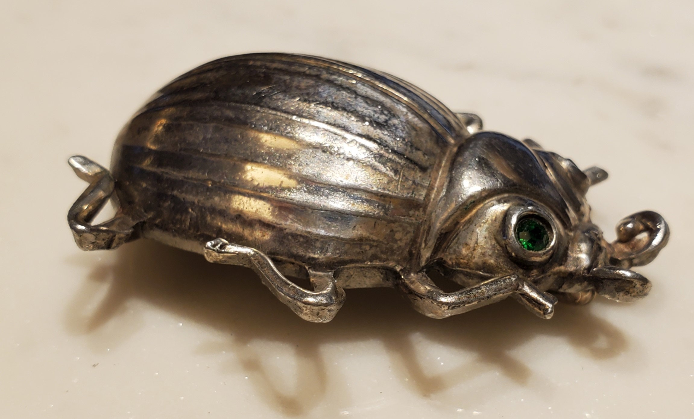 Vintage 1920's Egyptian Revival Scarab Beetle Brooch Green Rhinesone ...