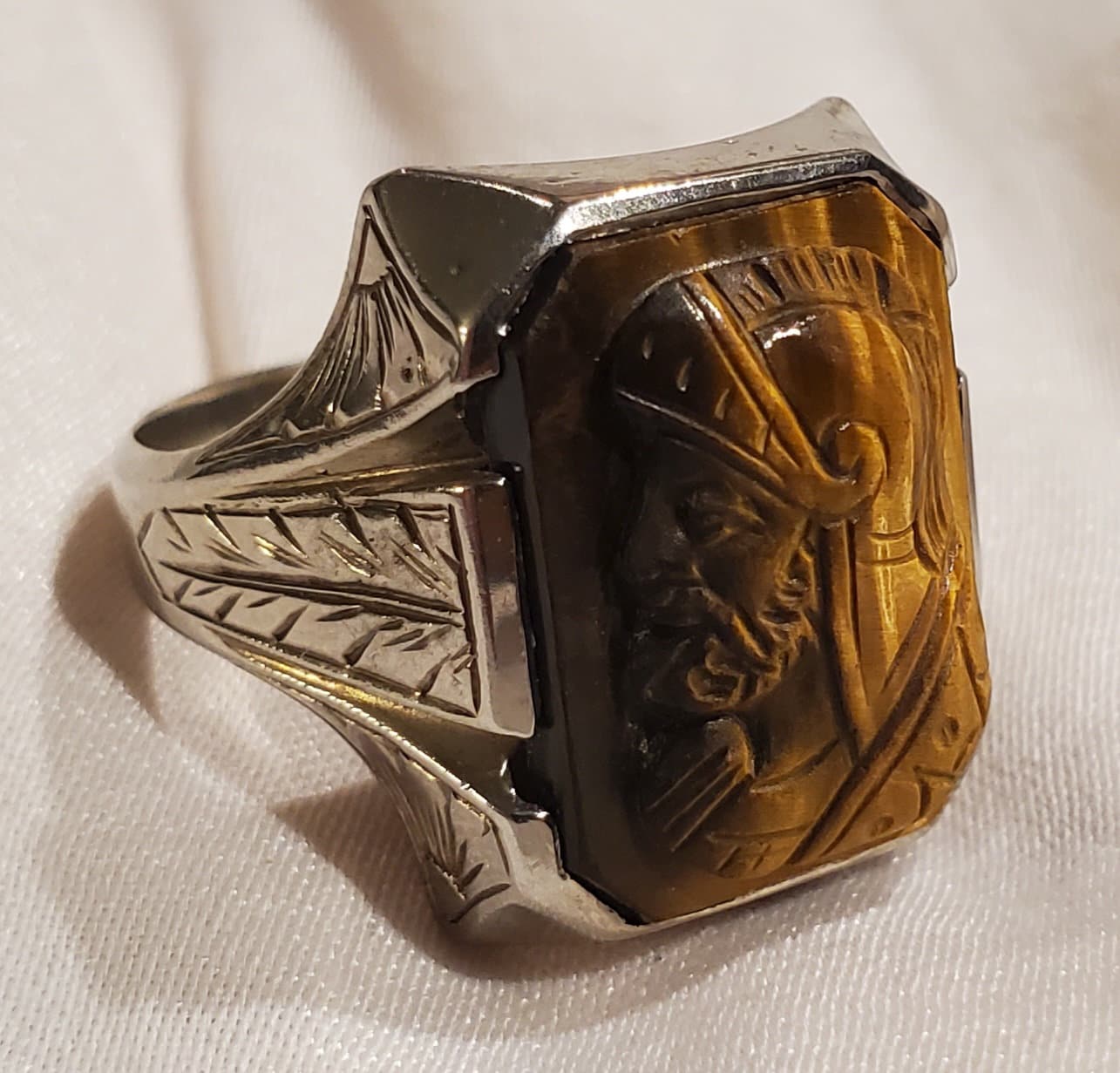 Vintage 1930's 10k Gold Carved Tiger Eye Cameo Art Deco Ring With Box ...