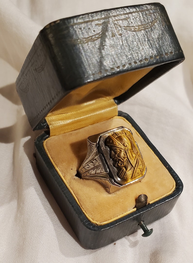 Vintage 1930's 10k Gold Carved Tiger Eye Cameo Art Deco Ring With Box ...