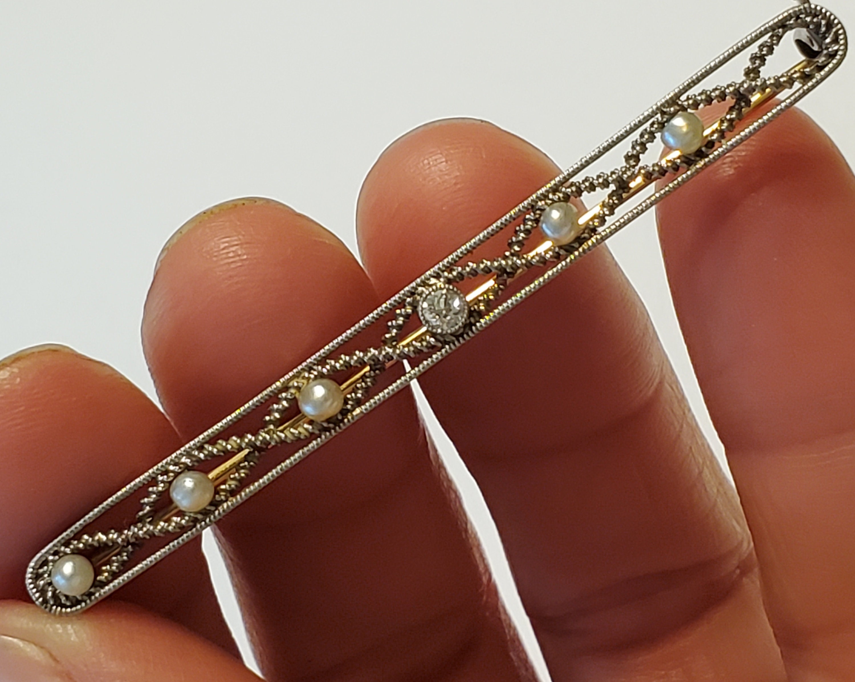 Vintage 1910's 14k Art Deco Krementz Bar Pin With Seed Pearls and ...