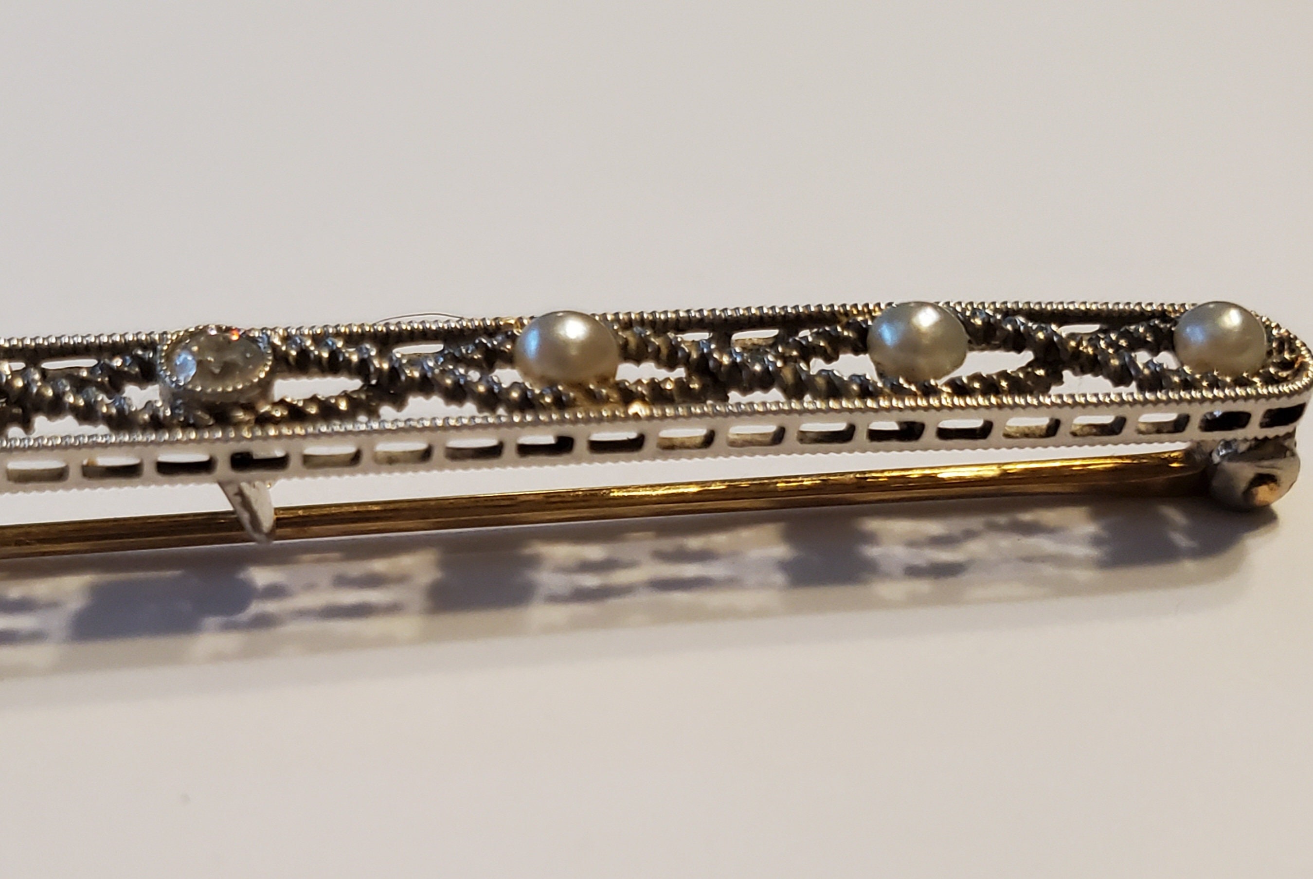 Vintage 1910's 14k Art Deco Krementz Bar Pin With Seed Pearls and ...