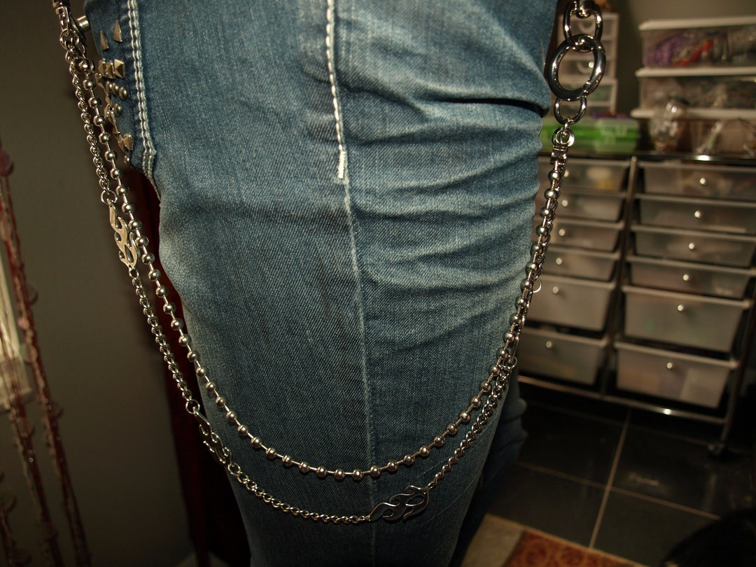 Double Silver Chain Wallet and Key Security With Flames - Etsy