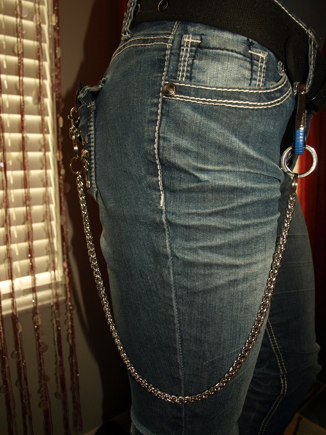 Silver 8 Mm Rope Wallet, Keys, Pant Chain With Blue Modern Key Ring - Etsy