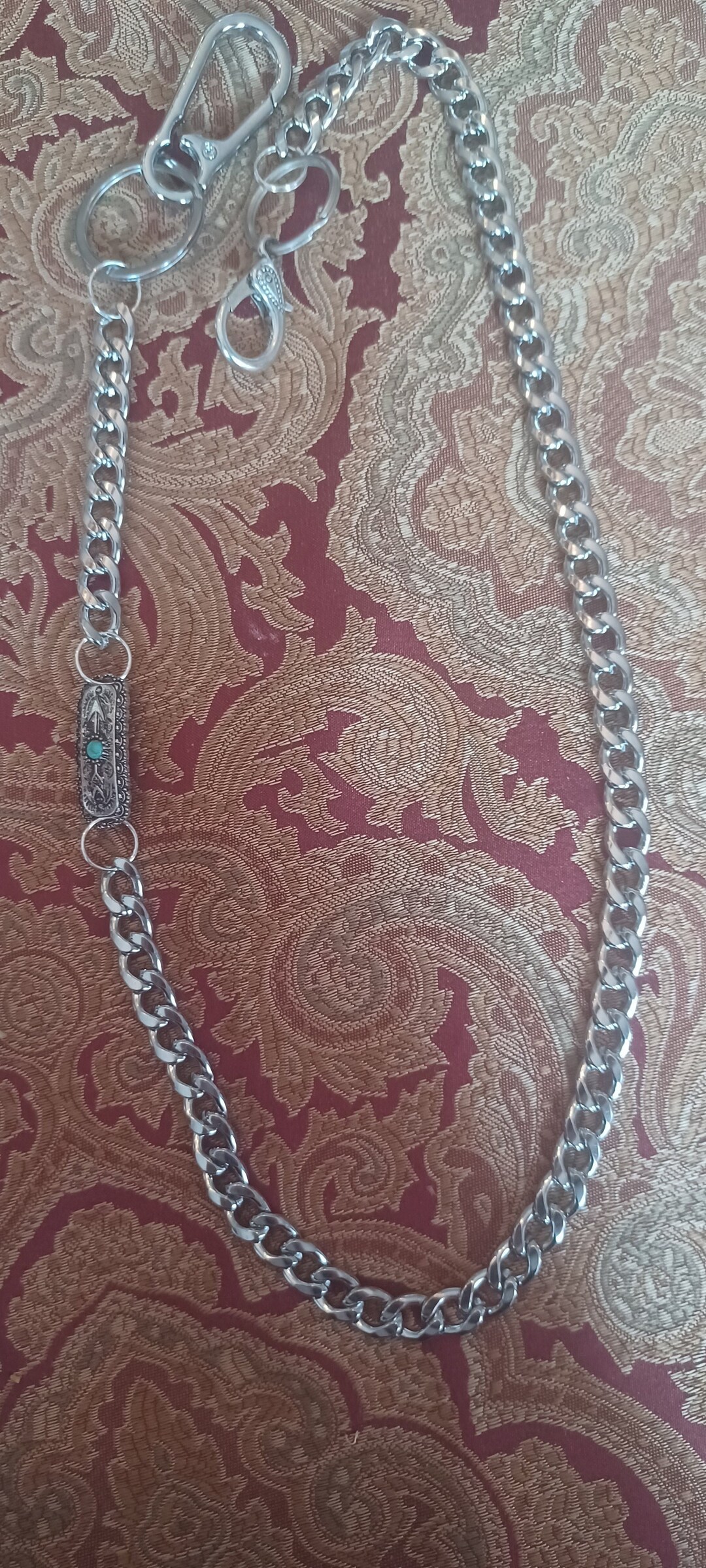 Silver Key and Wallet Security Chain With Turquoise Charm - Etsy