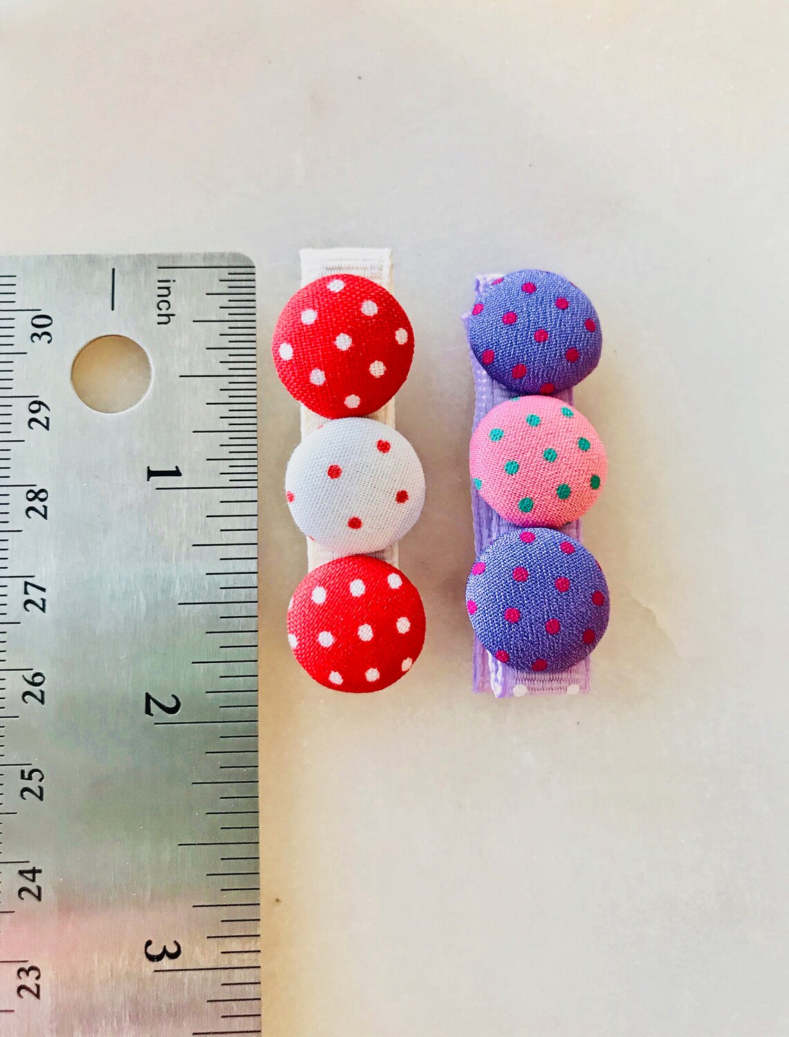 Set of Two Fabric Button Hair Clips Polka Dot Lined Clip | Etsy