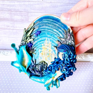 Little Mermaid Castle Polymer Clay Wood Slice Art/ Mermaid Decor ...