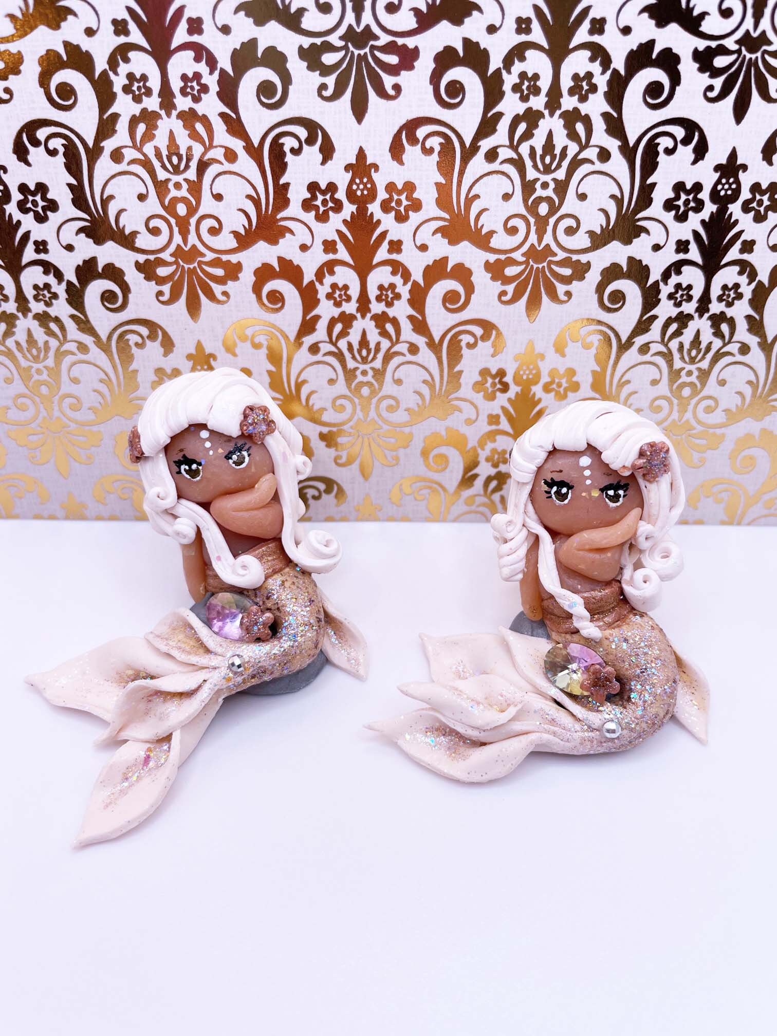 Golden Polymer Clay Mermaid Figurine Little Mermaid Art - Etsy